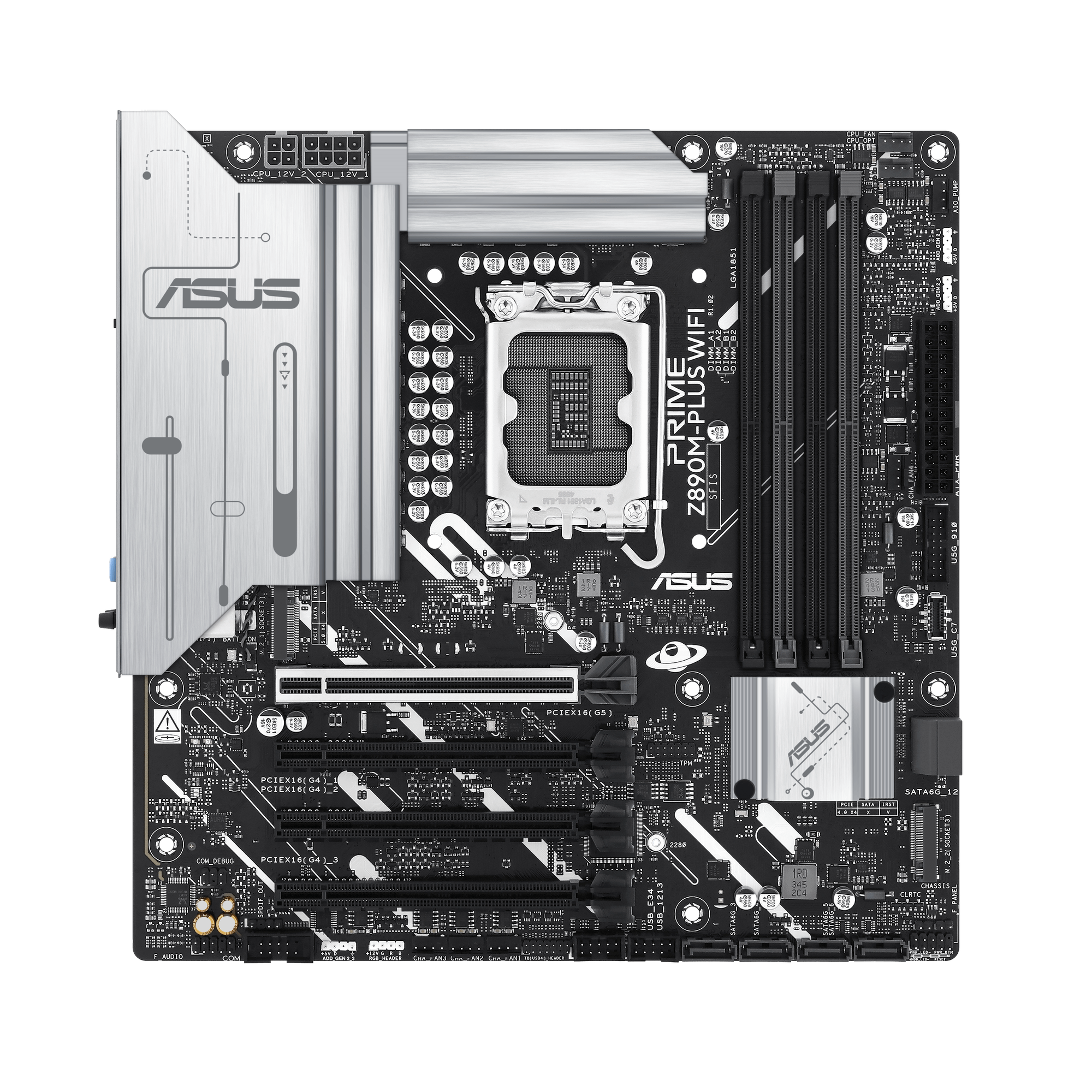 ASUS Материнская плата Socket1851 ASUS PRIME Z890M-PLUS WIFI (iZ890, 4xDDR5, M.2, SATA III, RAID, 4xPCI-E, HDMI, DP, 2.5Гбит LAN, WiFi, BT, 10Гбит USB, 20Гбит Type-C, mATX) (ret)