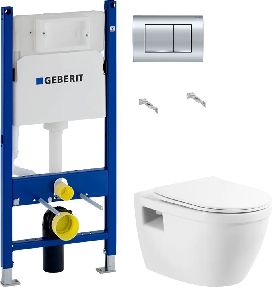 Комплект 2 в 1 Унитаз подвесной BelBagno Loto BB070CHR/SC / Инсталляция с кнопкой Geberit Duofix Delta 458.163.21.1 цвет хром