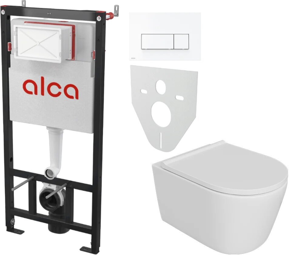 Комплект 5 в 1: Инсталляция AlcaPlast AM101/1120-4:1 M570-VE-01 / Унитаз подвесной DIWO Архангельск 0800 / Сиденье с микролифтом, Кнопка белая, Комплект шумоизоляции, креплений