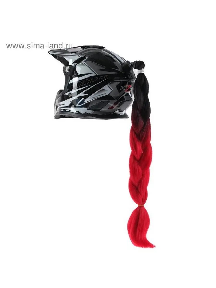 Коса на мотошлем, крепление присоской, 60 см, черно-красный