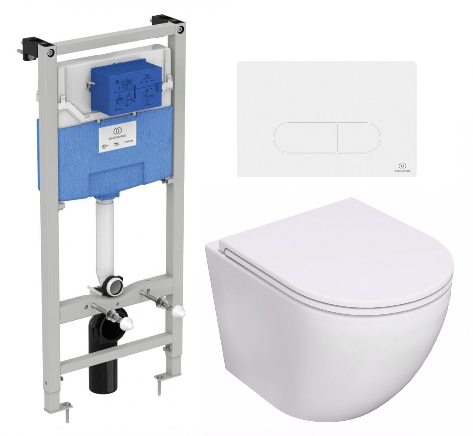 Комплект 3 в 1 инсталляция Ideal Standard + Унитаз подвесной Lorne Pilpao Tornado LN5007502 + кнопка белая