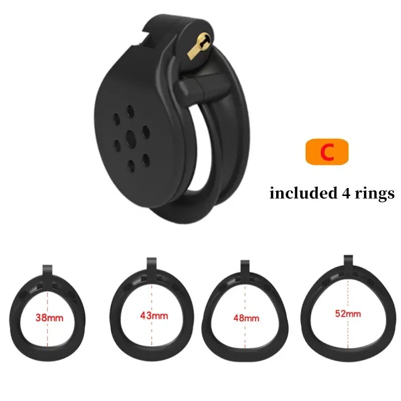 Плоский Мужской пенис замок Пояс верности с 4 кольцами на член дышащий рукав на пенис C Black