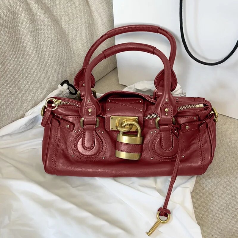 Vintage Lock Design Tote Bag Роскошная женская сумка Сумка под мышками Большая женская сумка Boston Hobo Fashion Texture Business Handbag