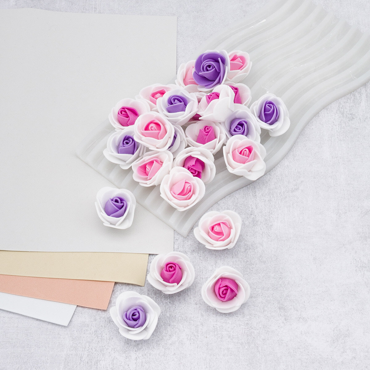 Цветы для декора из фоамирана 'Розочка', 38 мм, микс №4, 3 цвета, 24 штуки