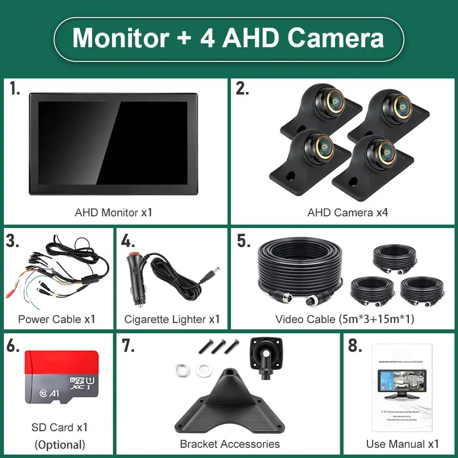 Автомобильный видеорегистратор GreenYi 10.1" с 4 камерами AHD 1080P