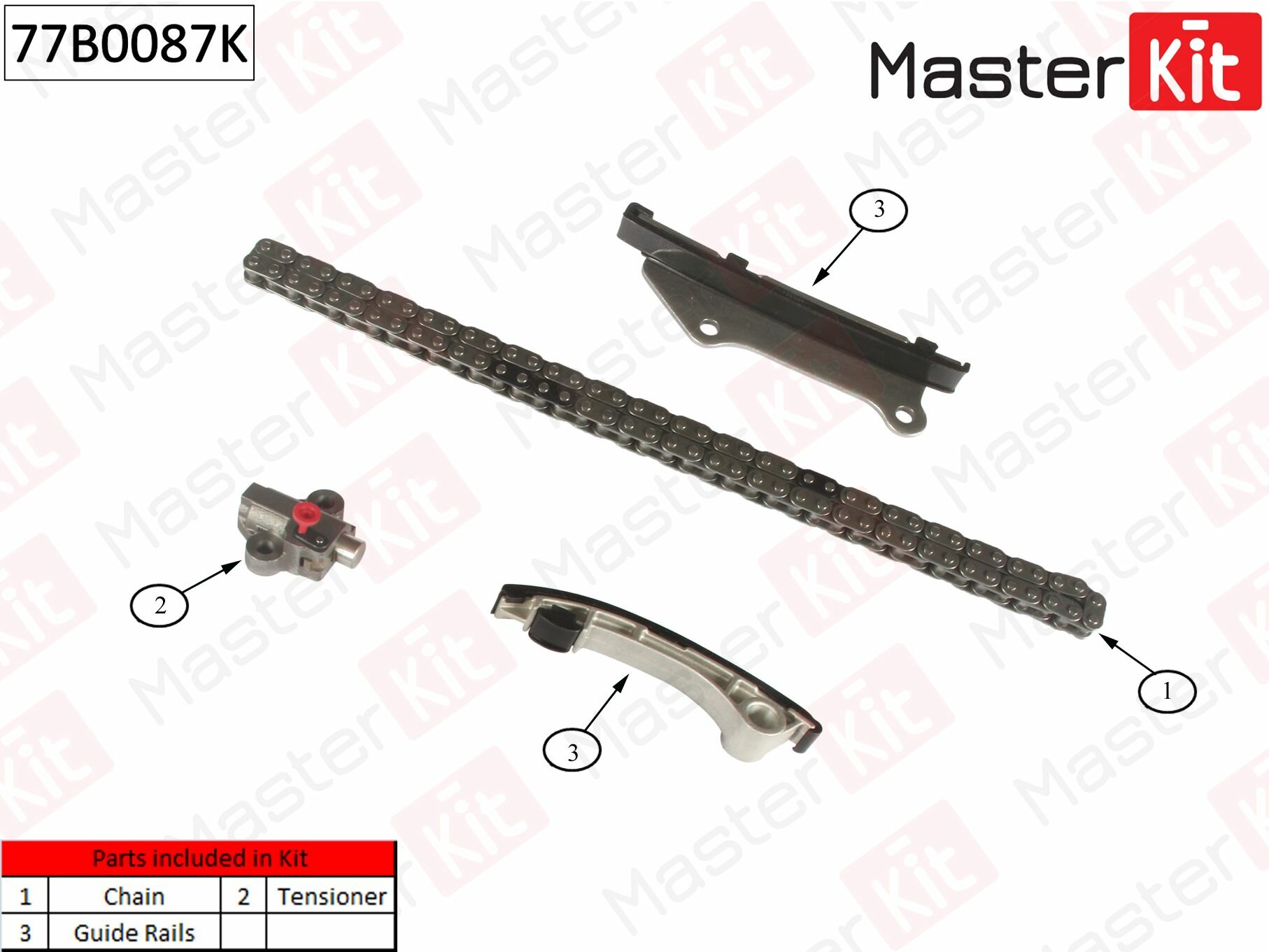 Комплект цепи ГРМ Nissan Patrol/Renault Master 3.0DTi ZD3 00- без звездочек MasterKit 77B0087K