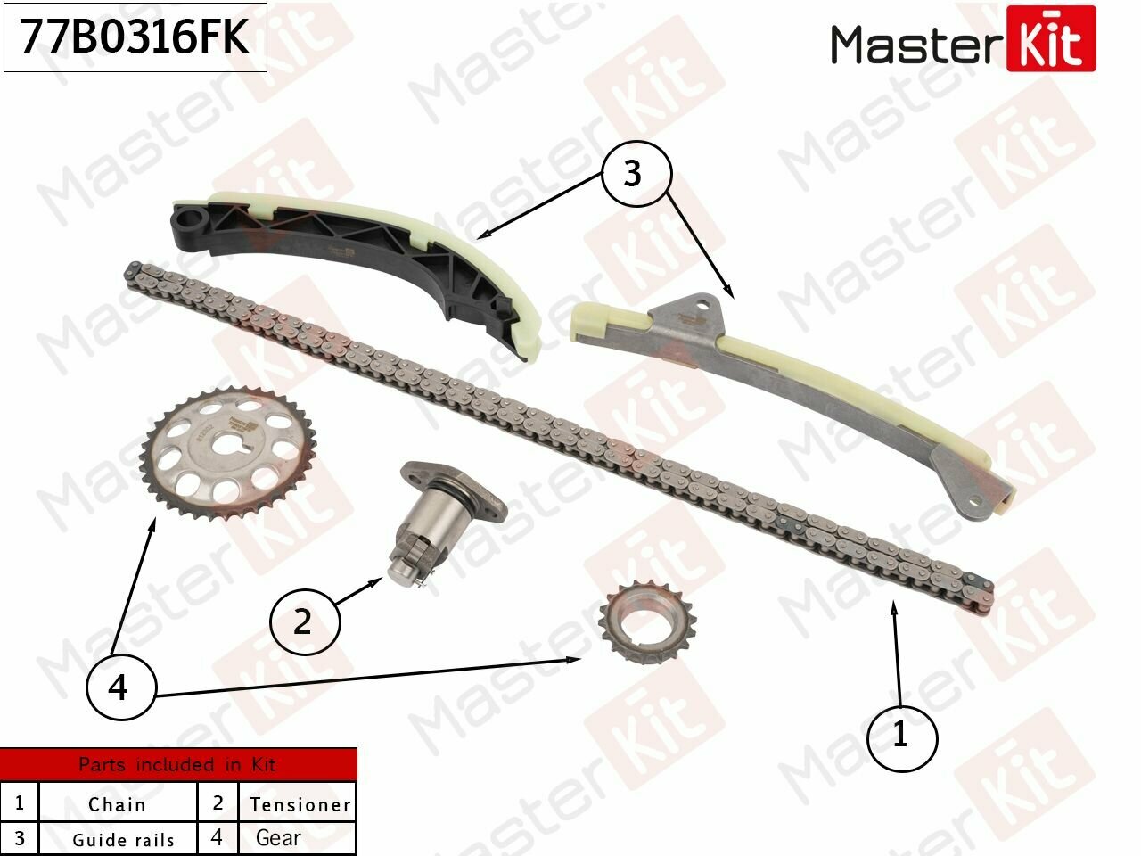 Комплект цепи ГРМ GEELY Emgrand X7 2006 - JL4G18 MasterKit 77B0316FK