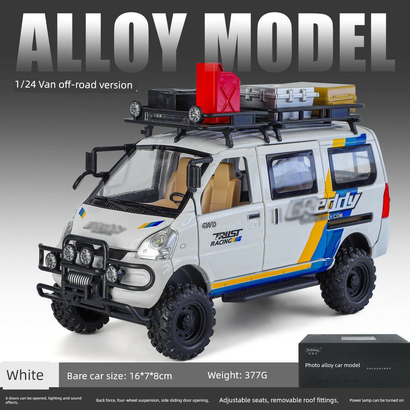 Модель автомобиля 1:24 масштаба Wuling Rongguang Off-road Edition белый цвет из сплава для коллекции автобусов