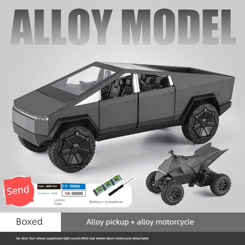 Масштаб 1:24 Модель Tesla Cybertruck, Черный цвет, Премиум игрушка для детей