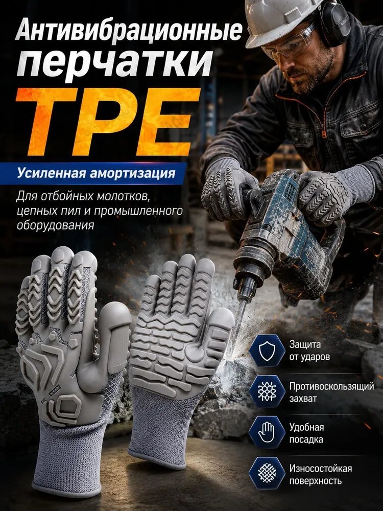 Антивибрационные перчатки TPE: Усиленные амортизирующие перчатки для отбойных молотков, бензопил и промышлен