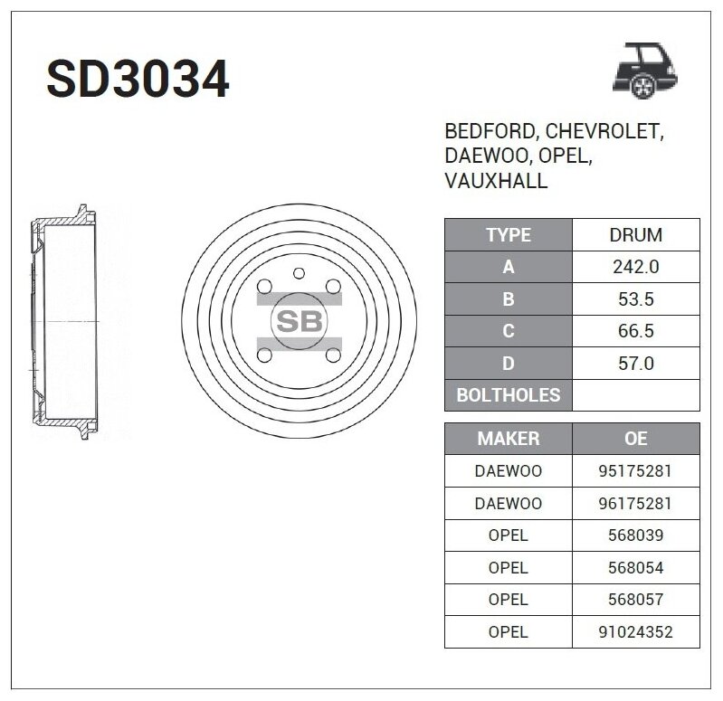 Барабан Тормозной SANGSIN SD3034