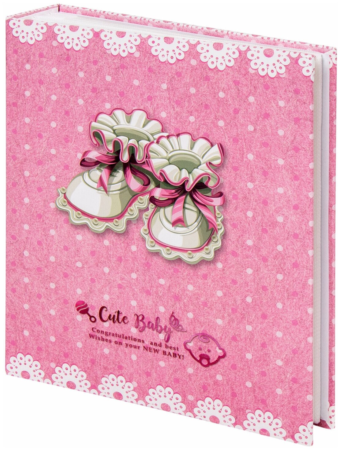 Фотоальбом BRAUBERG "Baby shoes" на 200 фото 10х15 см, твердая обложка, термосклейка, розовый, 39114, комплект из 2 шт, 391148