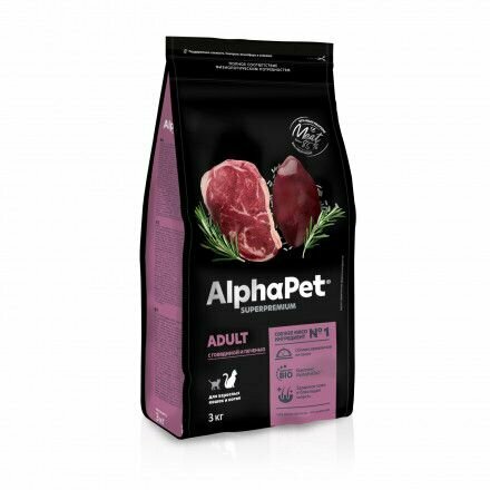 AlphaPet Сухой полнорационный корм Superpremium с говядиной и печенью, для взрослых кошек и котов, 3 кг