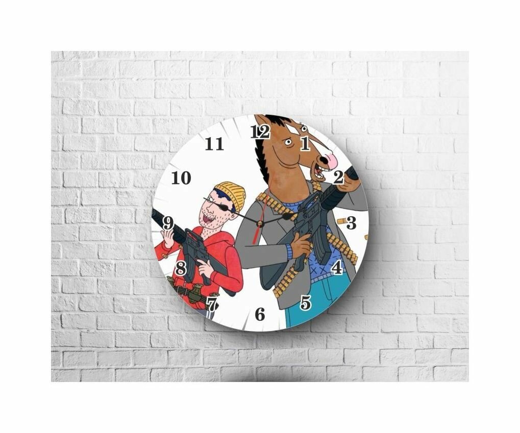 Часы настенные GOODbrelok круглой формы, диаметр 20 см, с принтом "Конь Боджек" - 7