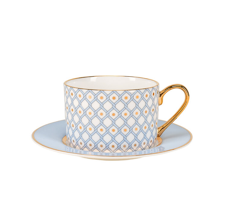Чашка с блюдцем ИФЗ Идиллия, Азур-1, 250мл, костяной фарфор 81.26828.00.1