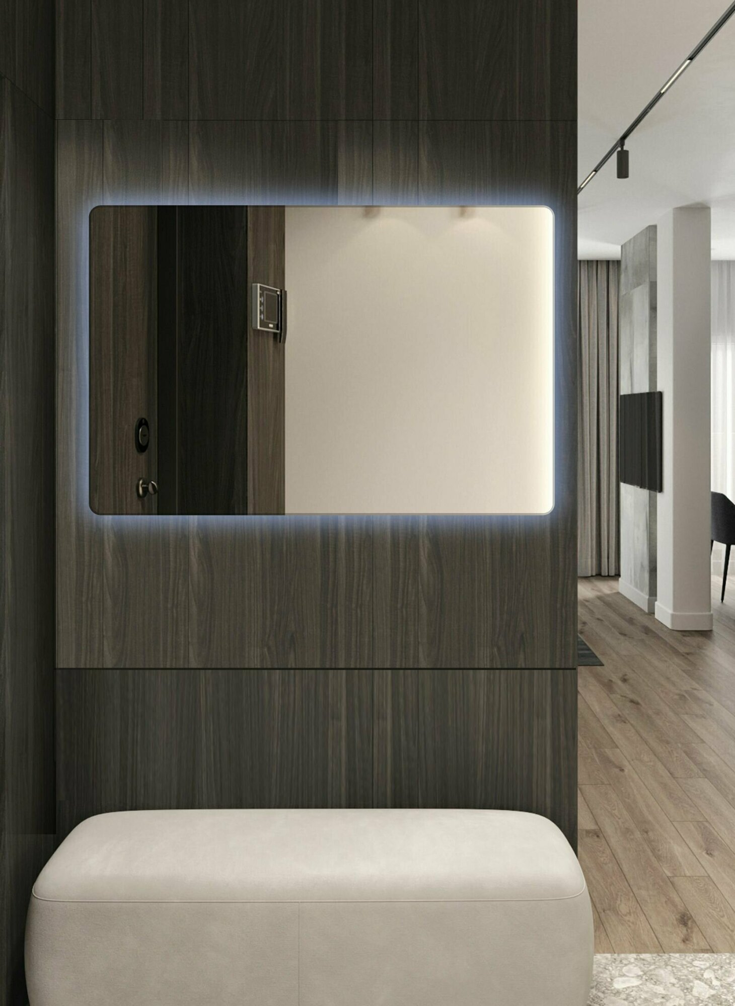 Зеркало для ванной Prisma 100*120 прямоугольное горизонтальное "парящее" с холодной LED-подсветкой