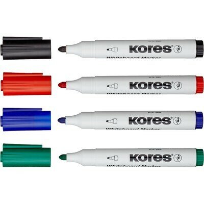 Набор маркеров для досок KORES с губкой, 1мм , 4шт/уп