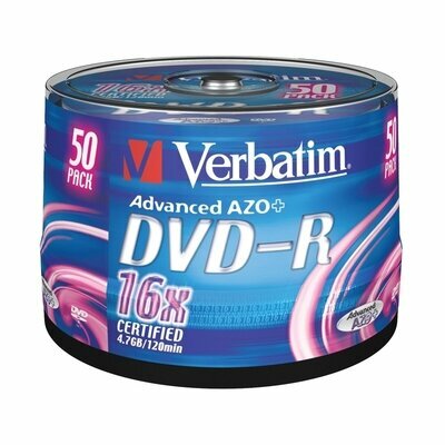 Носители информации DVD-R, 16x, Verbatim Azo Matt Silver, Cake/50, 43548, 84130