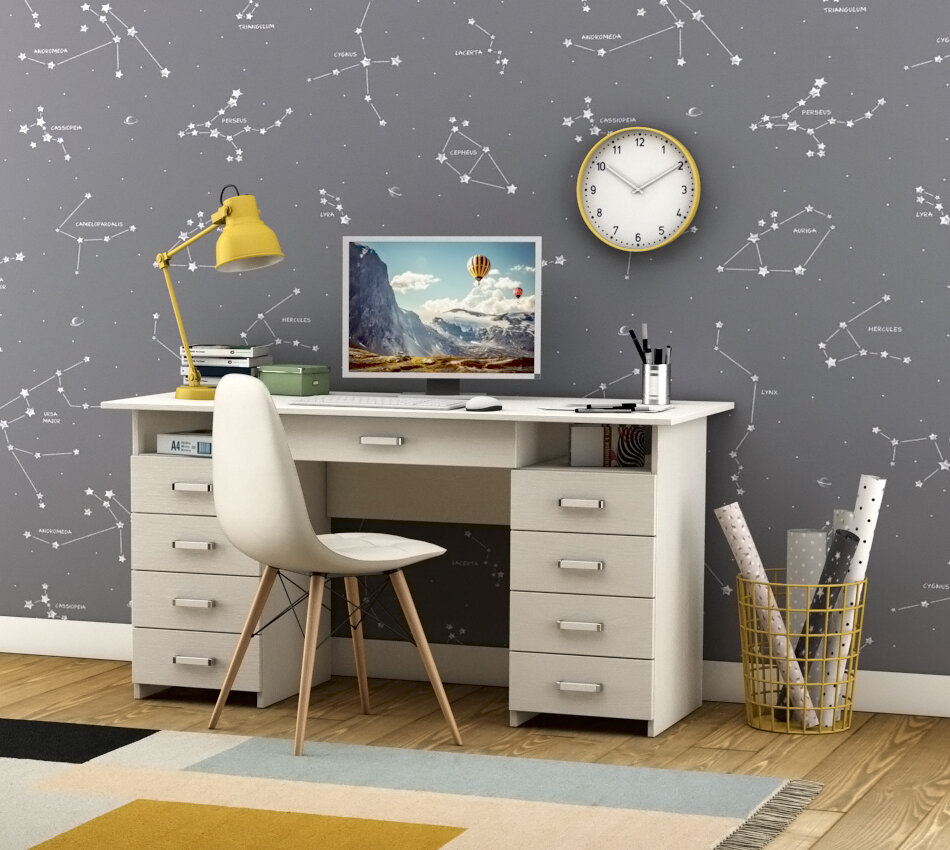 Стол письменный, стол компьютерный Лайт (Ньюкасл) 9Я белое дерево