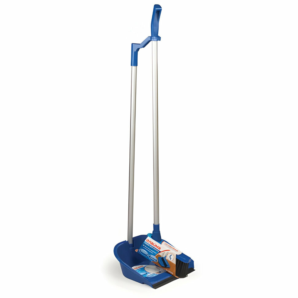 Совок для мусора комплект щетка + 2 рукоятки по 70 см алюминиевые, совок пластиковый с резиновой кромкой, LAIMA, 601472, 601472