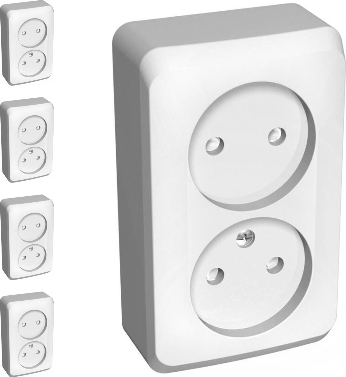 Розетка Systeme Electric Этюд двойная с защитными шторками белая для открытой проводки (комплект из 4 шт.)