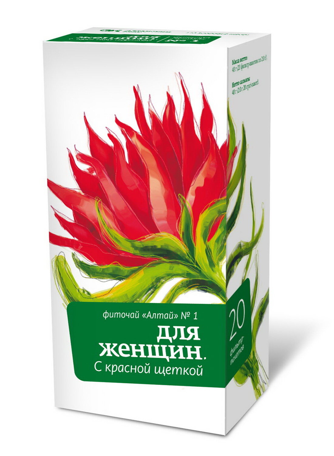 Фиточай Алтай № 1 Для женщин. С красной щеткой, 20 фильтр-пакетов по 2,0 г