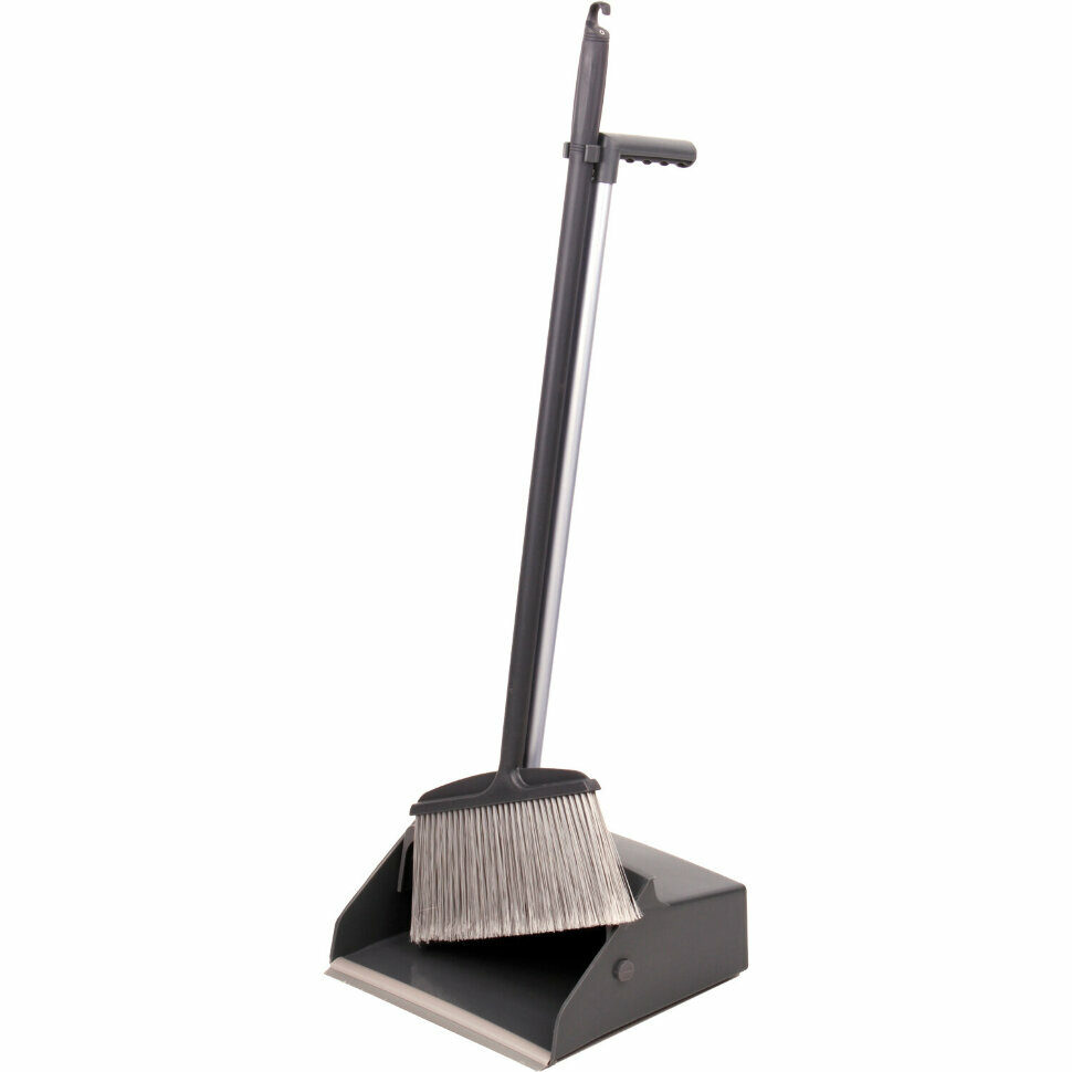 Совок для мусора комплект щетка + 2 рукоятки по 80 см, большой улица / офис / дом, серый LAIMA PROFESSIONAL, 606663, 606663