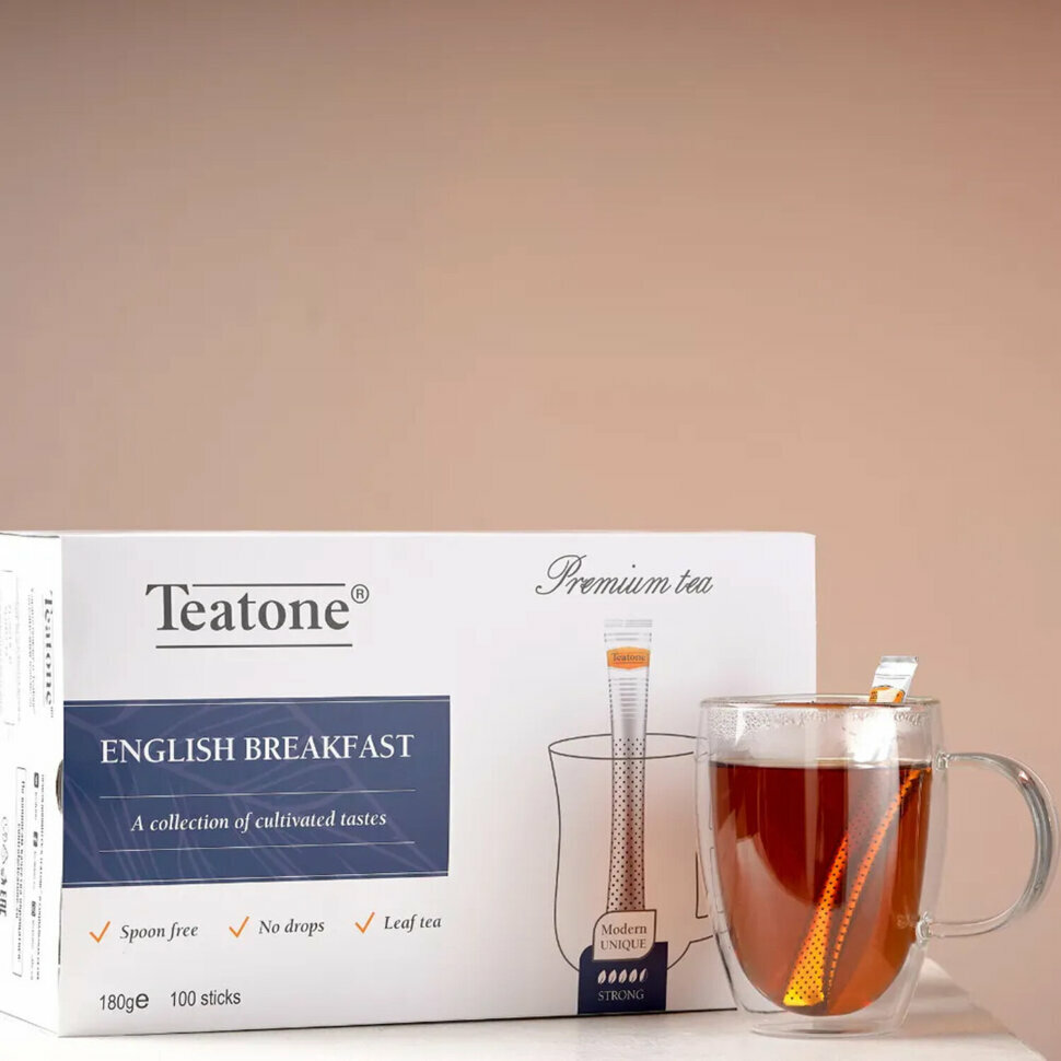 Чай TEATONE "Английский завтрак" черный, 100 стиков по 1,8 г, 1255, 622809