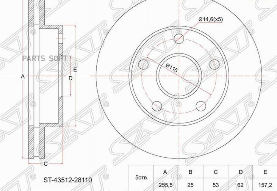 Диск тормозной (Перед) Dodge Caravan 00-07 / Toyota Estima 90-99 / Estima Emina 92-99 / Estima Lucid SAT ST-43512-28110 | цена за 1 шт