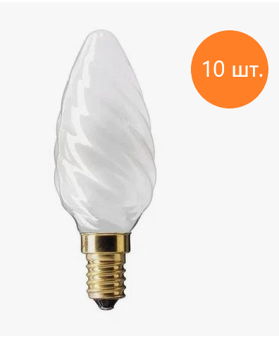 Лампочки General Electric CLASSIC, "свеча витая", Теплый белый свет, E14, 60 Вт, Накаливания, матовые 10 шт.