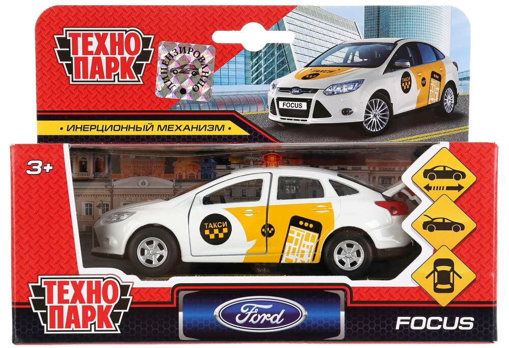 Машинка игрушечная металл FORD Focus такси 12см, инерц, открыв. двери