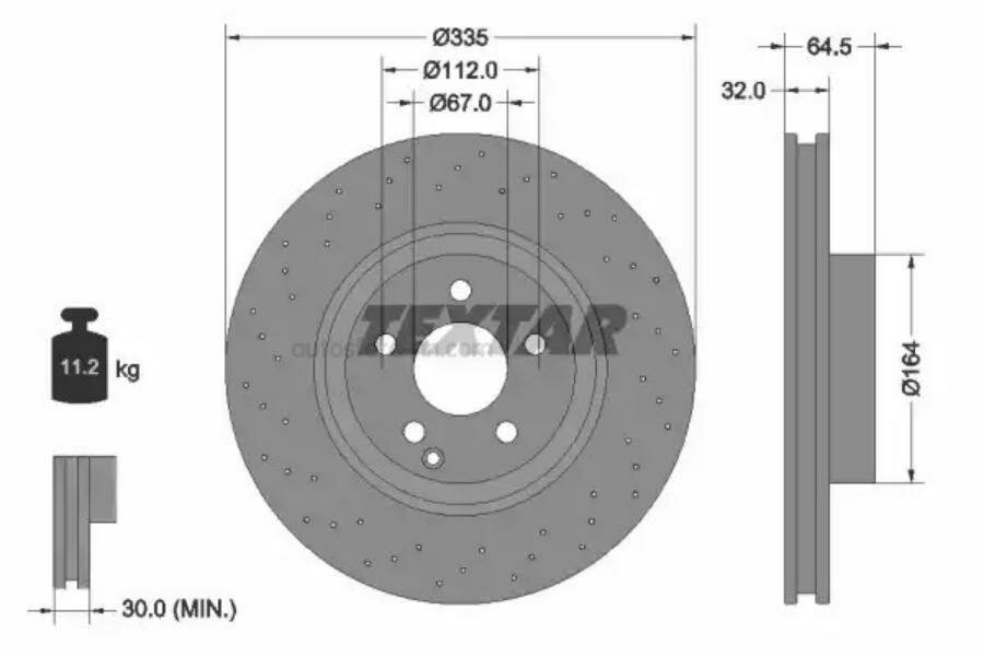 TEXTAR 92171905 Диск тормозной передний перфорированный
