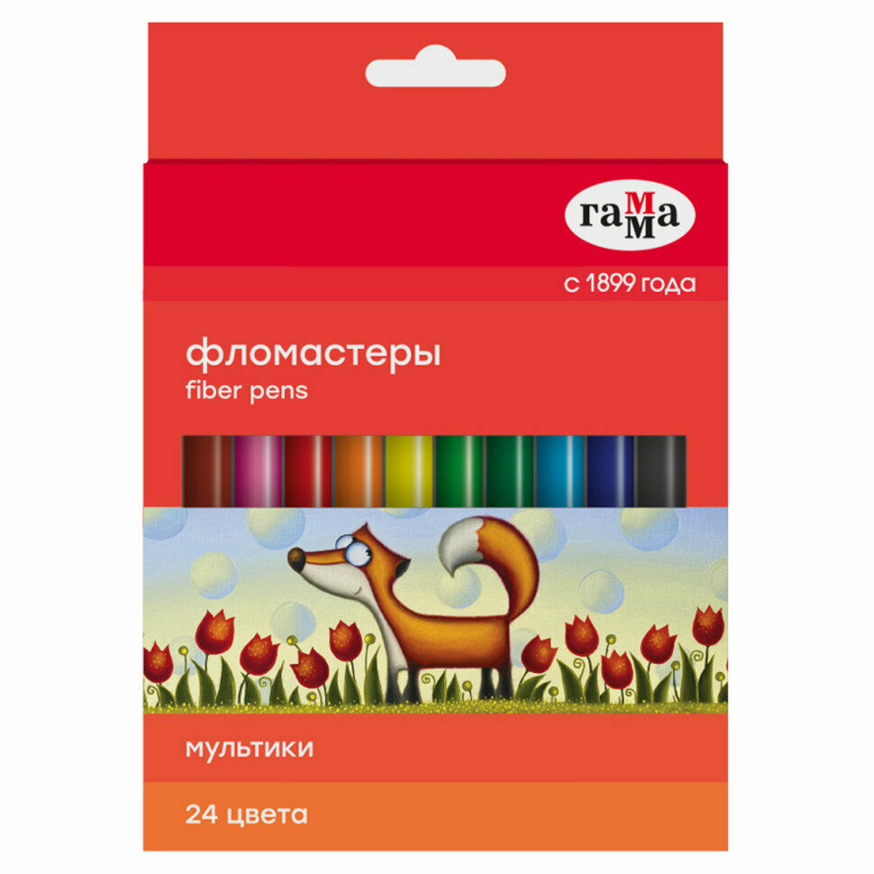 Фломастеры Гамма "Мультики", 24цв, смываемые, картон. упак, европодвес, 361798