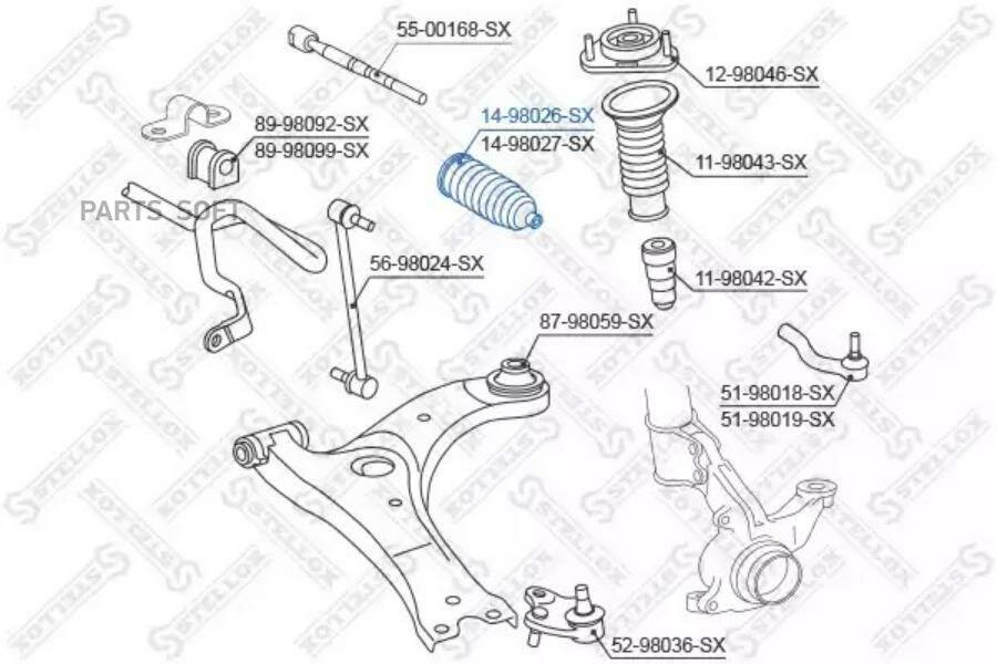 1498026SX STELLOX пыльник рейки рулевой! Toyota Avensis (T25) 03>