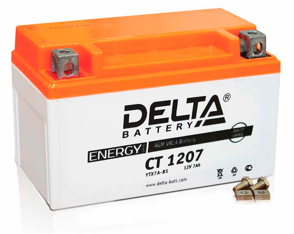 Аккумулятор (мото) 12V Delta CT 1207 7Ah 105 клеммы под винт 152х87х95