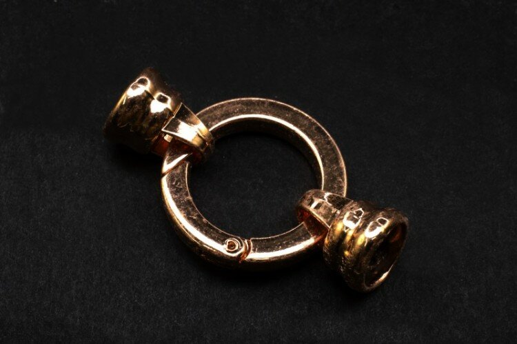 Замок с концевиками 46х26х12мм, внутренний размер 9мм, цвет розовое золото, латунь, 40-009, 1 комплект