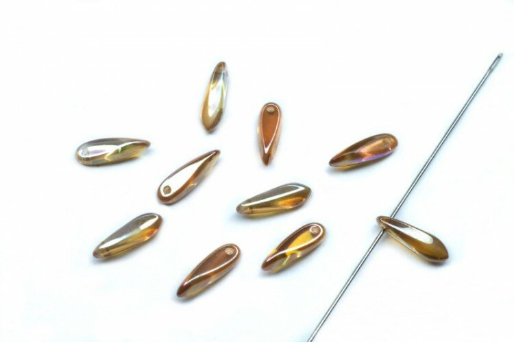 Бусины Dagger beads 11х3мм, отверстие 0,8мм, цвет 00030/98532 Crystal Brown Rainbow, 736-038, 10шт