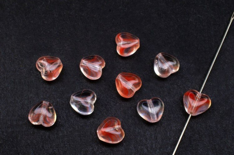 Бусина Сердечко 6х6х3мм, цвет красный, стеклянная, 735-222, 20шт