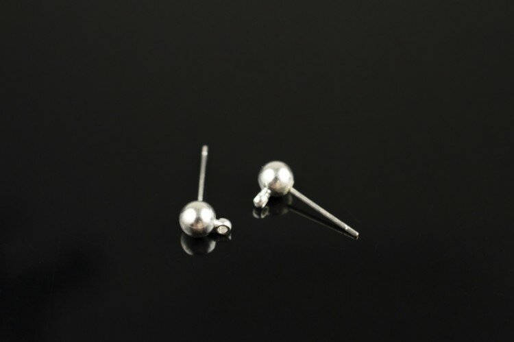 Гвоздики основы для серег Шарик 16х5мм, отверстие 1мм, цвет серебро, латунь, 21-039, 1 пара