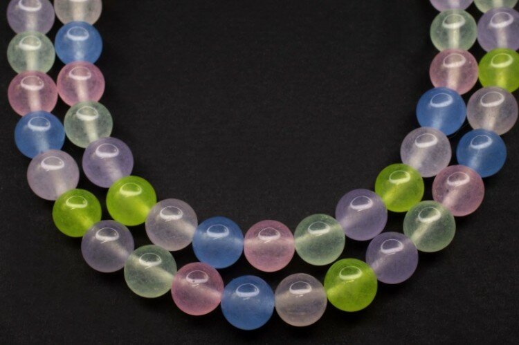 Бусина круглая Нефрит окрашенный 8мм, отверстие 0,8мм, ассорти цветов, 505-005, 10шт