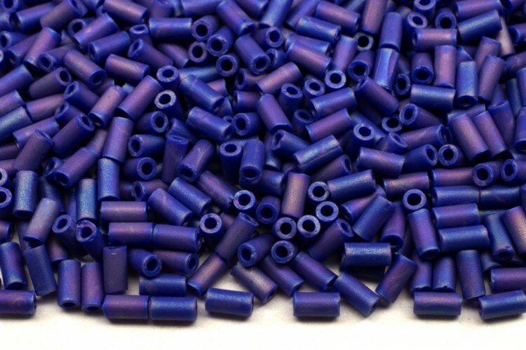 Бисер японский Miyuki Bugle стеклярус 3мм #0414FR кобальт, матовый радужный непрозрачный, 10 грамм