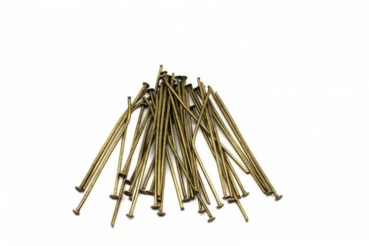 Штифты для бижутерии гвоздики 35х0,7мм, цвет античная бронза, железо, 30-016, 10г (около 65шт)