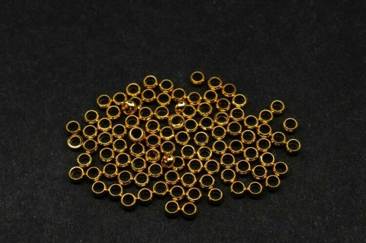 Кримпы (бусины зажимные) 1,9х1мм, отверстие 1мм, цвет золото, хирургическая сталь, 35-038, 1г (около 60шт)