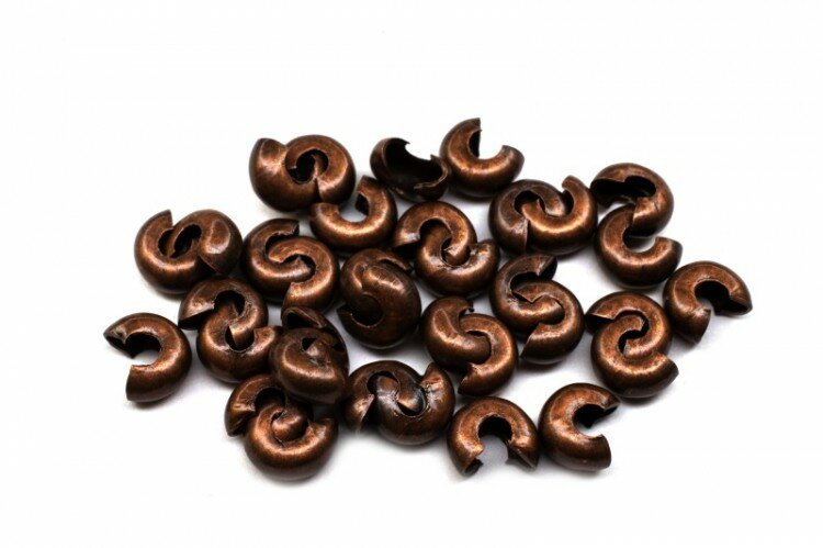 Шапочка для кримпов 6х5мм, отверстие 1,5мм, цвет античная медь, железо, 35-052, 5г (около 27шт)