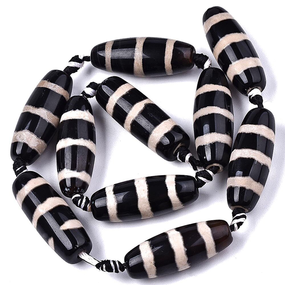 Бусина Дзи натуральный камень Агат черный с белым Чун Си 0011032 цилиндр 30x12 мм, цена за 1 шт.