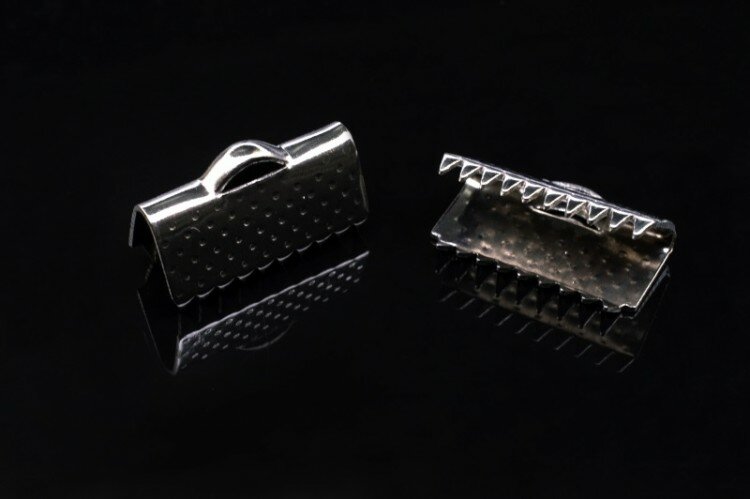 Зажим-концевик для лент/тесьмы 15х9х6мм, отверстие 2мм, цвет стальной, хирургическая сталь, 04-079, 2шт