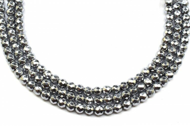 Бусина Гематит немагнитный, форма круглая граненая 4мм, цвет платина, 538-031, 10шт