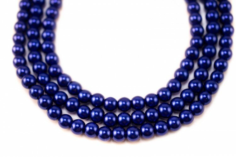 Жемчуг искусственный 8мм, отверстие 1мм, цвет синий, 514-009, 10шт