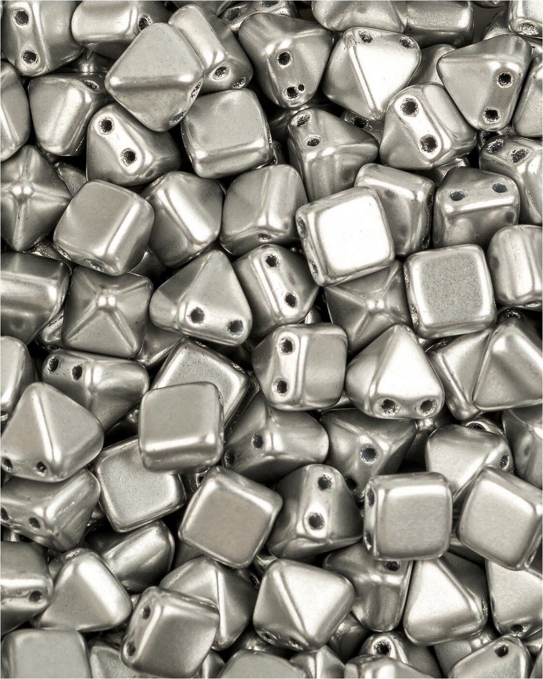 Стеклянные чешские бусины с двумя отверстиями, Pyramid beads 2-hole, 6 мм, цвет Aluminium Silver, 20 шт.