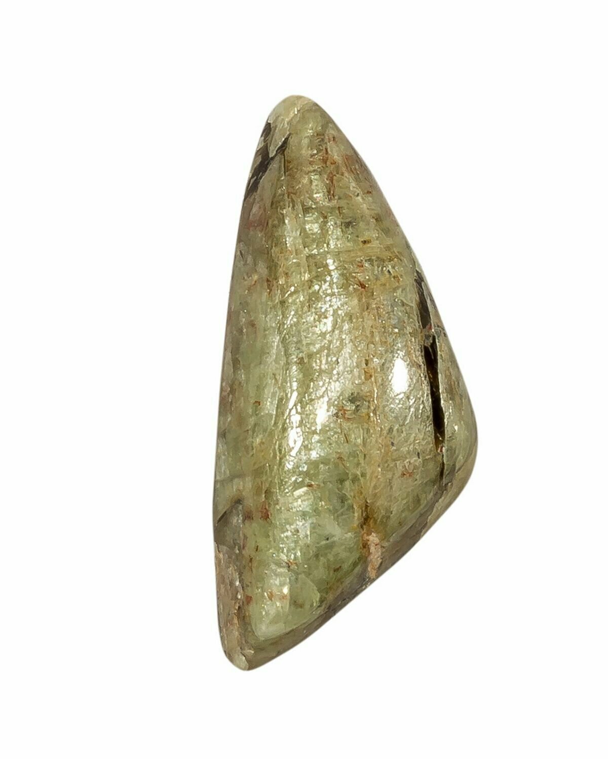 Кабошон из кианита размером 33х15х6 мм. На стеклянной подложке.